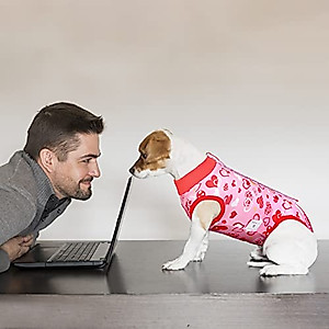 ASENKU Valentine's Day Dog Onesie Pet Pajamas, Dogs Recovery Suit for Dogs Cats After Surgery, Dog Pajamas Outfit Bodysuit for Small Medium Large Dog Cat Costume (Valentine's Day, 2XL)