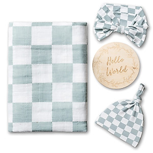 Miaoberry 100% Organic Muslin Swaddle Set| Sage Green Checkered