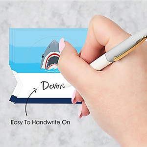 Big Dot of Happiness Shark Zone - Jawsome Shark Party or Birthday Party Tent Buffet Card - Table Setting Name Place Cards - Set of 24