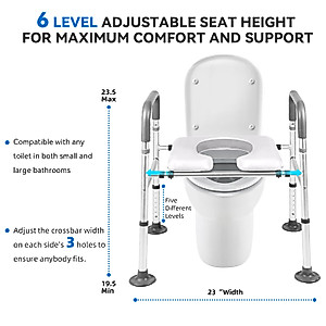 Arctikmint Raised Toilet Seat with Handles, Adjustable Commode Chair for Toilet with Arms, Toilet Seat Risers for Seniors, Shower Commode Chair, 350lb Handicap Toilet Seat