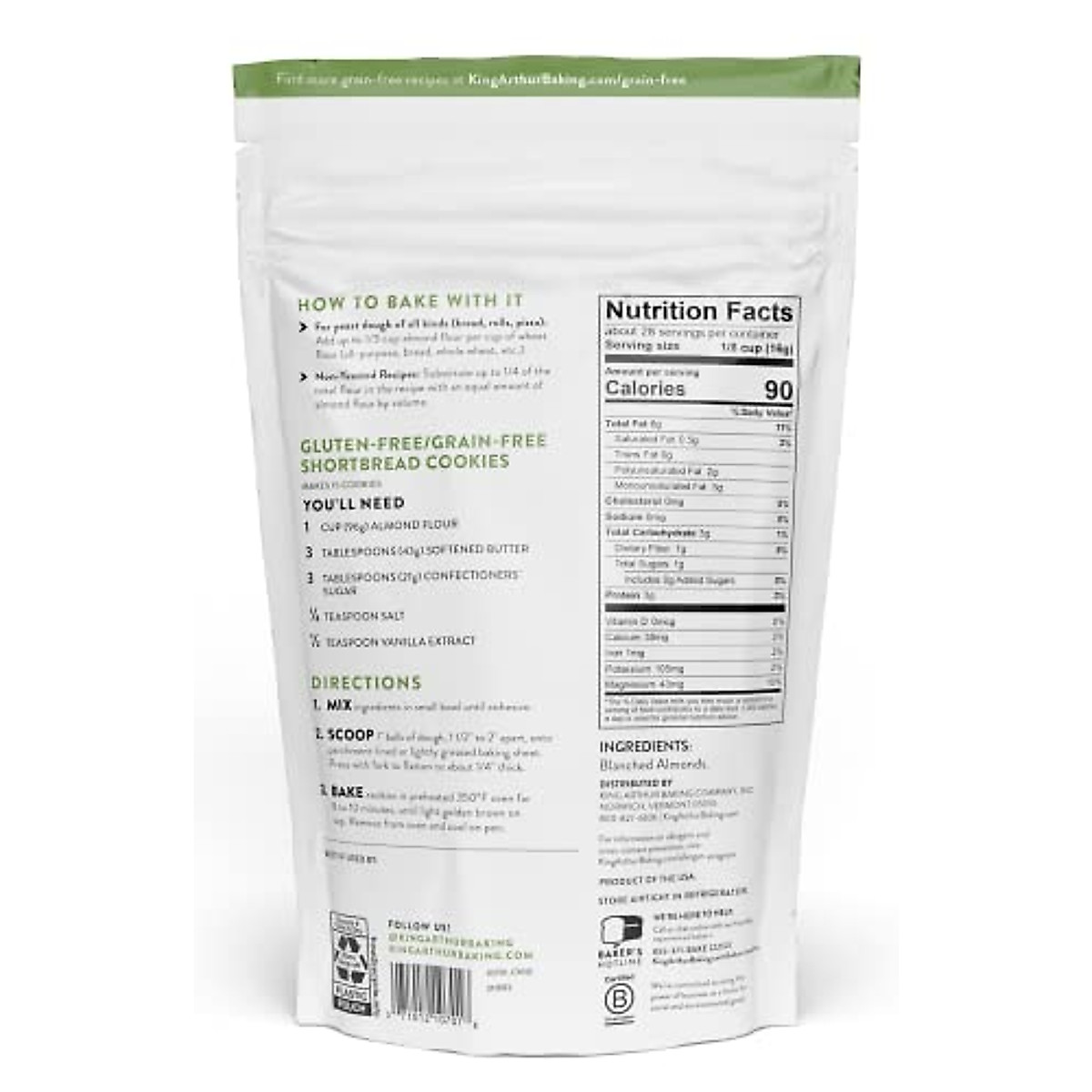 King Arthur, Almond Flour, Certified Gluten-Free, Non-GMO Project Verified, Certified Kosher, Finely Ground, 16 Ounces