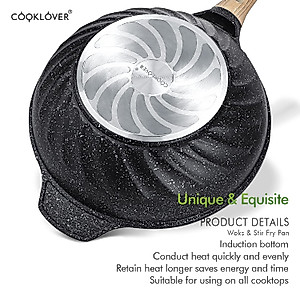 COOKLOVER Nonstick Induction Wok-12.6inch& 9.5 inch Nonstick Stir Fry Pan with Lid – Black