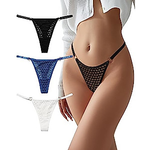 SHARICCA Lace G-String Thong for Women Low Rise Sexy Underwear Comfort T-back Thongs Panties Pack, 3P02,M