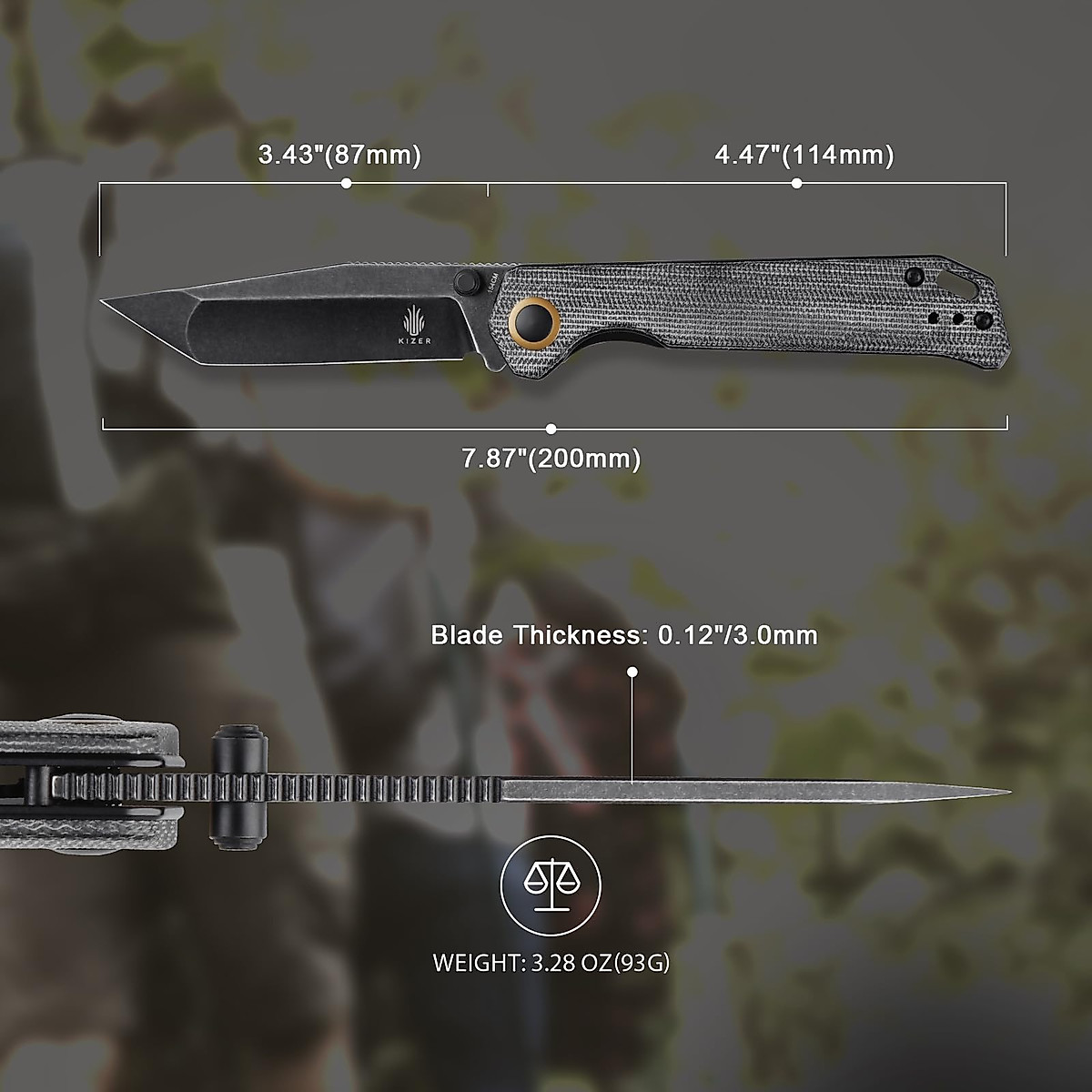 Kizer Begleiter 2 Folding Knife Black Micarta Handle EDC Knife 3.43 Inches 154CM Steel Pocket Knives V4458.2TC1