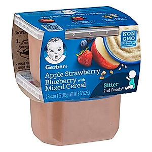 Gerber 2nd Foods Baby Food Tubs, Apple Strawberry Blueberry with Mixed Cereal, 2 - 4 Ounce Tubs Per Pack (Pack of 4)