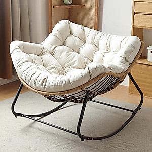 Outdoor Patio Rocking Chair, Padded Cushion Rocker Recliner Chair Outdoor for Front Porch, Living Room, Patio, Garden, Yard, Indoor & Outdoor Backyard Furniture Metal Rocking Chair ( Color : Off-white