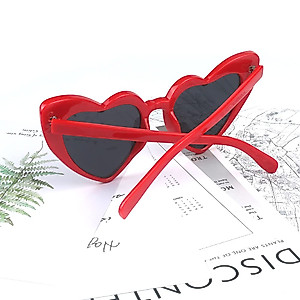 YooThink Heart Shaped Sunglasses for Women,Vintage Cat Eye Mod Style Retro Kurt Cobain Glasses (Red)