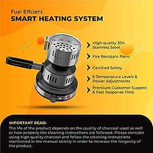 Brennit Multipurpose Charcoal Burner- for BBQ, Hookah Parties, Camping & Outdoor Activities- Smart Heat Control & Heat Retention- Porcelain Coating- Durable Body