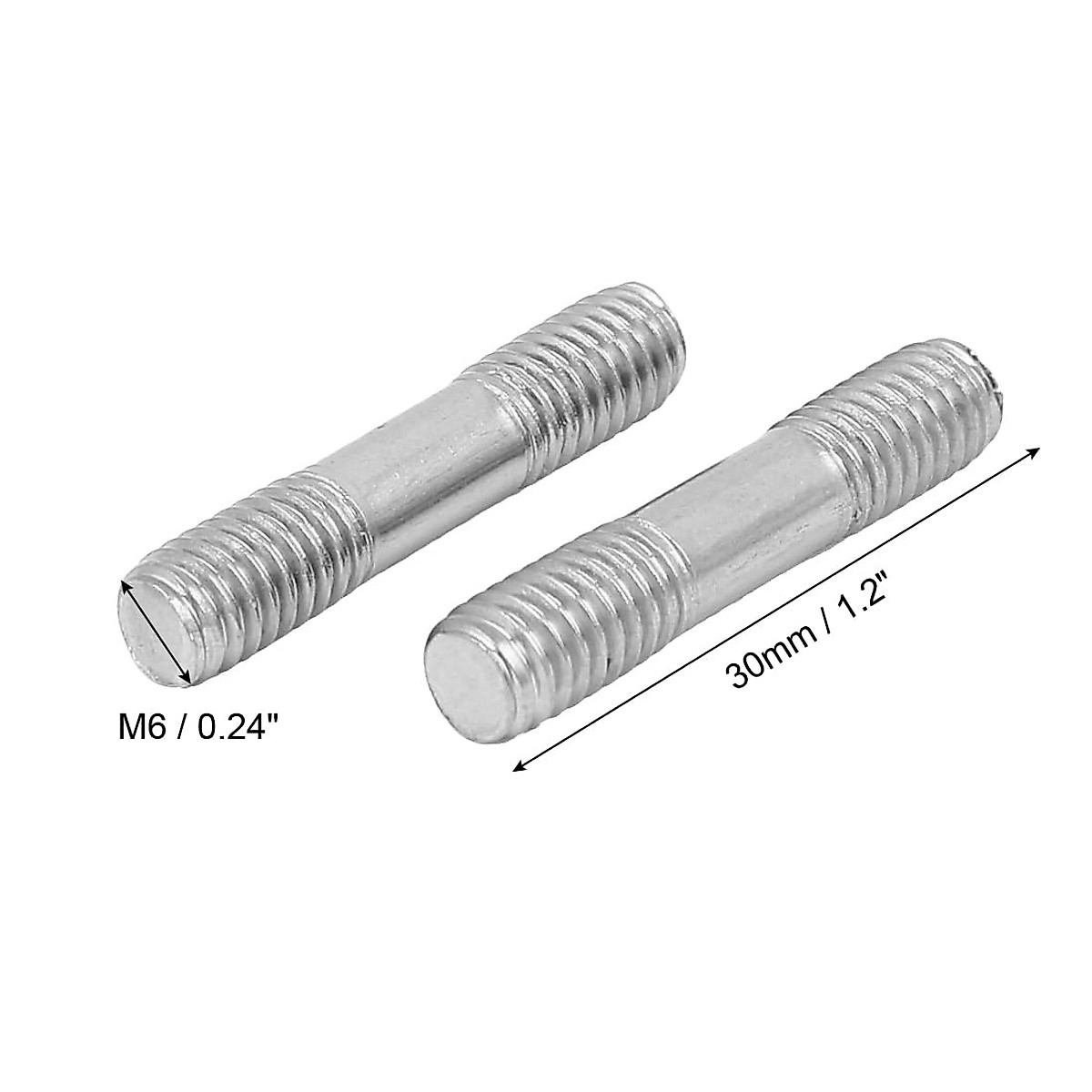 uxcell M6x30mm 304 Stainless Steel Double End Threaded Stud Screw Bolt 20pcs