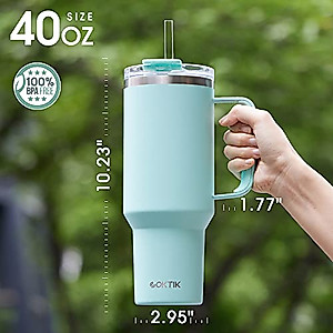 COKTIK 40 oz Tumbler With Handle and Straw Lid, 2-in-1 Lid (Straw/Flip), Vacuum Insulated Travel Mug Stainless Steel Tumbler for Hot and Cold Beverages(Seafoam)