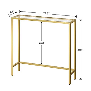 HOOBRO 29.5" Narrow Console Table, Tempered Glass Sofa Table, Small Side Table, Modern Entryway Table, for Entrance, Living Room, Foyer, Hallway Bedroom, Gold GD07XG01