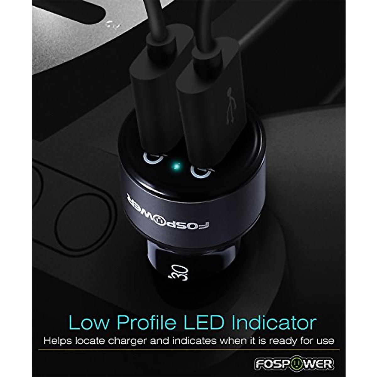 FosPower USB Car Charger UL Listed 36W Fast Charging Qualcomm 3.0 Quick Charge Dual USB Smart Ports with LED Light Compatible with iPhone 14 Pro Max, Google Pixel 6, Samsung Galaxy S22, and More