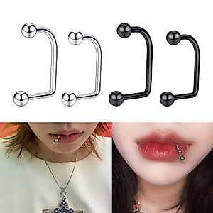 Oyaface 4 PCS 16G(1.2mm) Lip Ring Stainless Steel Monroe Labret Lippy Loop U Shape Rings Piercing Jewelry Black Silver 10mm