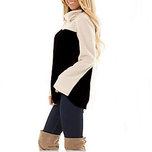 Women's Pullover Hoodie Funnel Neck Long Sleeve Hooded Sweatshirt Colorblock Patchwork Drawstring Top Blouse