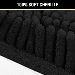 H.VERSAILTEX (Set of 2) Super Thick Soft Shaggy Chenille Bath Mats Machine Washable Bath Rugs Set for Bathroom, Dry Fast Water Absorbent Bath Mats, Black (Pack 2-20" x 32"/17" x 24")