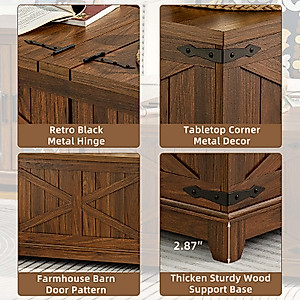 Joaxswe Farmhouse Coffee Table with Hidden Storage Space, Wood Square Large Center Table for Living Room, Farm House Rustic Brown Retro Coffee Tables with Hinged Lift Top for Meeting Room, Home