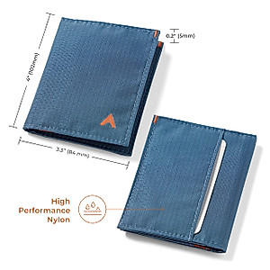 Allett Hybrid Card Wallet, Indigo Blue | Nylon, RFID Blocking, Vertical Layout | Minimalist, Bifold, Card Holder, Water Resistant, Thin, Front Pocket | Holds 3-10+ Cards, Cash | Made in the USA