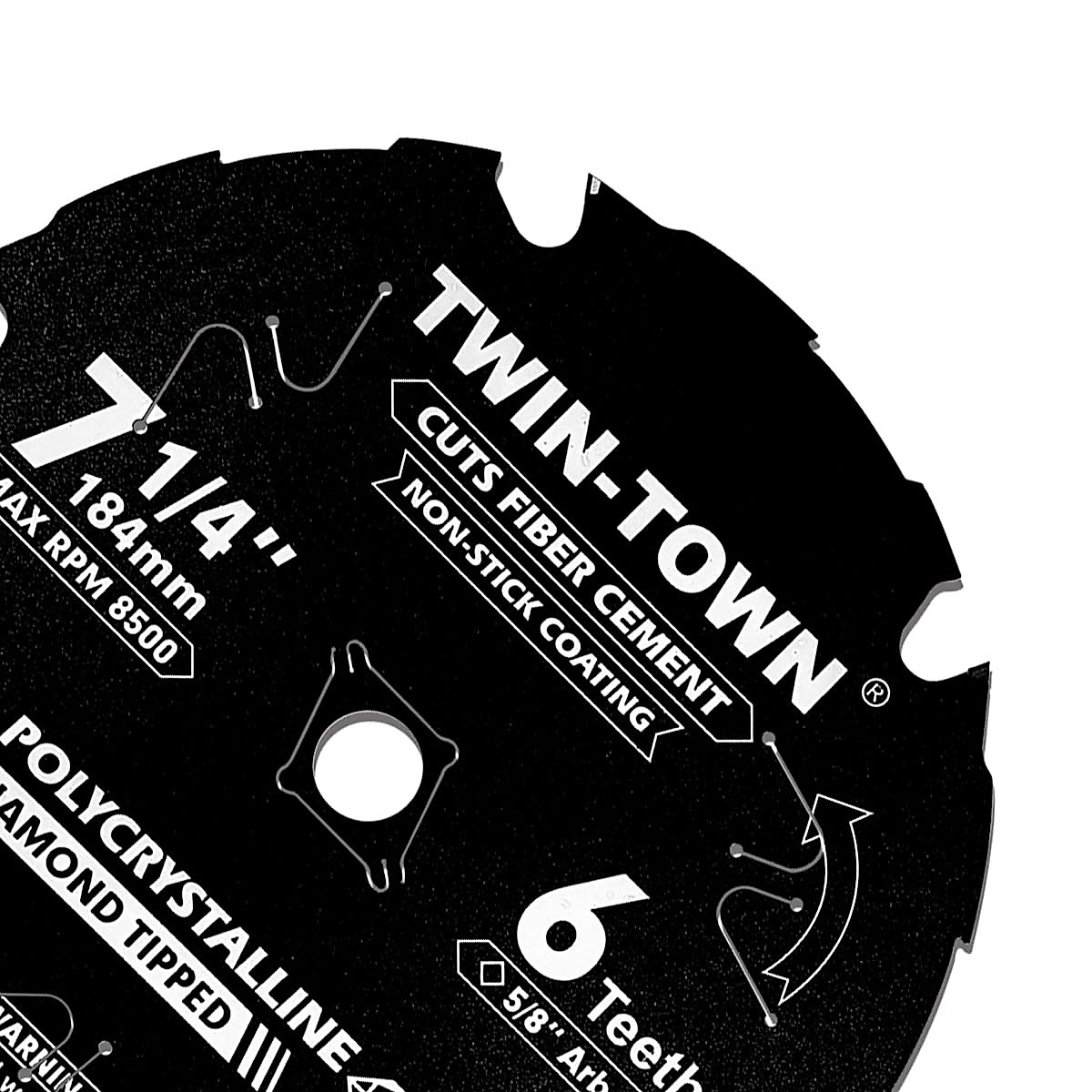 TWIN-TOWN PCDT71406 7-1/4 Inch 6 Tooth Polycrystalline Diamond Tipped (PCD) Hardie Fiber Cement Saw Blade with 5/8 Inch Arbor