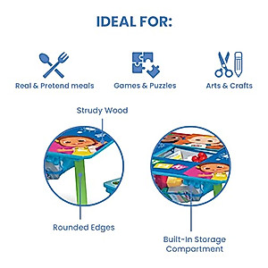 Delta Children Kids Table and Chair Set with Storage (2 Chairs Included) - Greenguard Gold Certified - Ideal for Arts & Crafts, Snack Time, Homeschooling, Homework & More, CoComelon