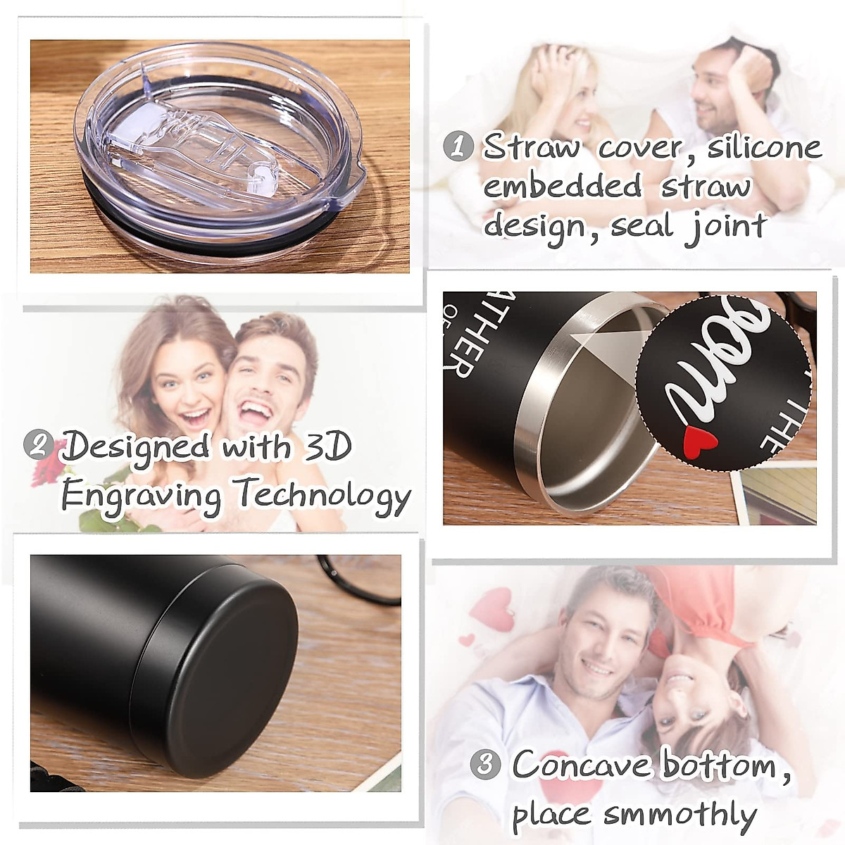 2 Pieces Father of the Bride Tumbler 20 oz Engraved Father of the Groom Travel Mug Father of the Bride Wedding Gifts Black Insulated Tumbler with Lid Straws Brushes for Wedding Rehearsal Party