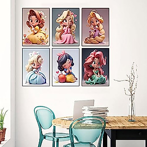 Mirztry 6 Pack Princess Diamond Painting Kits for Adults Kids Beginners, 5D Princess Diamond Art Kits for Adults Girls, Princess Paint by Diamonds Gem Painting Kits for Decor Gift (12x16 inch)