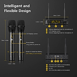 ZINGYOU Wireless Microphone System, UHF Professional Dual Handheld Dynamic Cordless Microphone Set with LCD Display, Suitable for Karaoke, Party Singing, Meeting, Church, and Home KTV Set, S2 (Black)