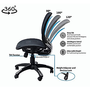Ergomax Fully Meshed Ergonomic Height Adjustable Office Chair no Armrests & no Headrest, 42 Inch Max, Black