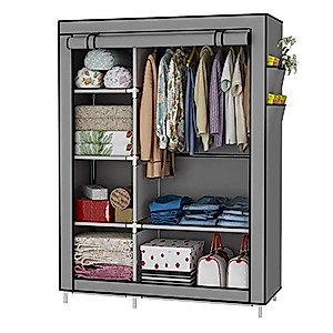 UDEAR Closet Organizer Wardrobe Clothes Storage Shelves, No-Woven Fabric Cover with Side Pockets,Grey