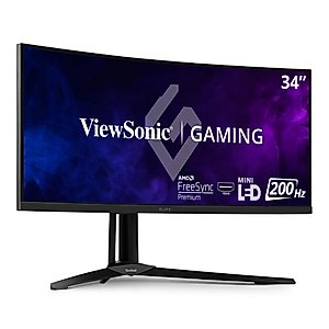 ViewSonic XG341C-2K 34 Inch 1440p 21:9 Curved Gaming Monitor 1ms, 200Hz, FreeSync Premium Pro, Mini LED, HDMI 2.1, USB C, HDR1400