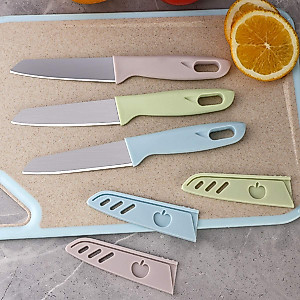 Kocpudu Paring Knife,3 Pieces Sharp and Durable Fruit Knife, with Protective Cover,fruit Knife Small of Exquisite Appearance,suitable for Most Types of Vegetables and Fruits (pink, Blue, Green)