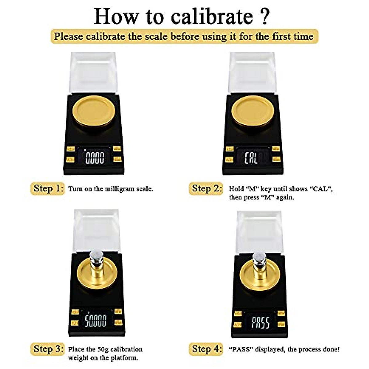 Milligram Scale, mg Scale 50g x 0.001g, Non-Stick Powder Pan, 0.02 Grains x 771gn, Powder Scale for Reloading Medicine Supplement Capsule, Milligramos Scale with 50g Calibration Weight, Powder Scoop
