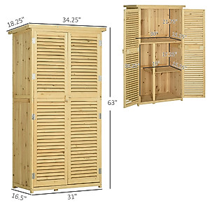Outsunny 3' x 5' Wooden Outdoor Storage Cabinet, Garden Sheds & Outdoor Storage with Asphalt Roof & 2 Large Wood Doors with Lock, Natural