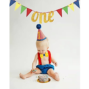 Gold Pink / Silver Blue / Gold Rainbow Burlap 1st First Birthday One Banner, For Baby Shower, Birthday Decoration, Wall Decor (Rainbow Gold)