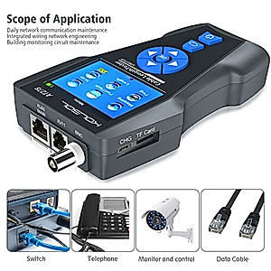 Network Cable Tester, AT278 TDR Multi-Functional LCD Wire Tracker for RJ45, RJ11, BNC, Metal Cable,PING/POE NF-8601S for Length Testing