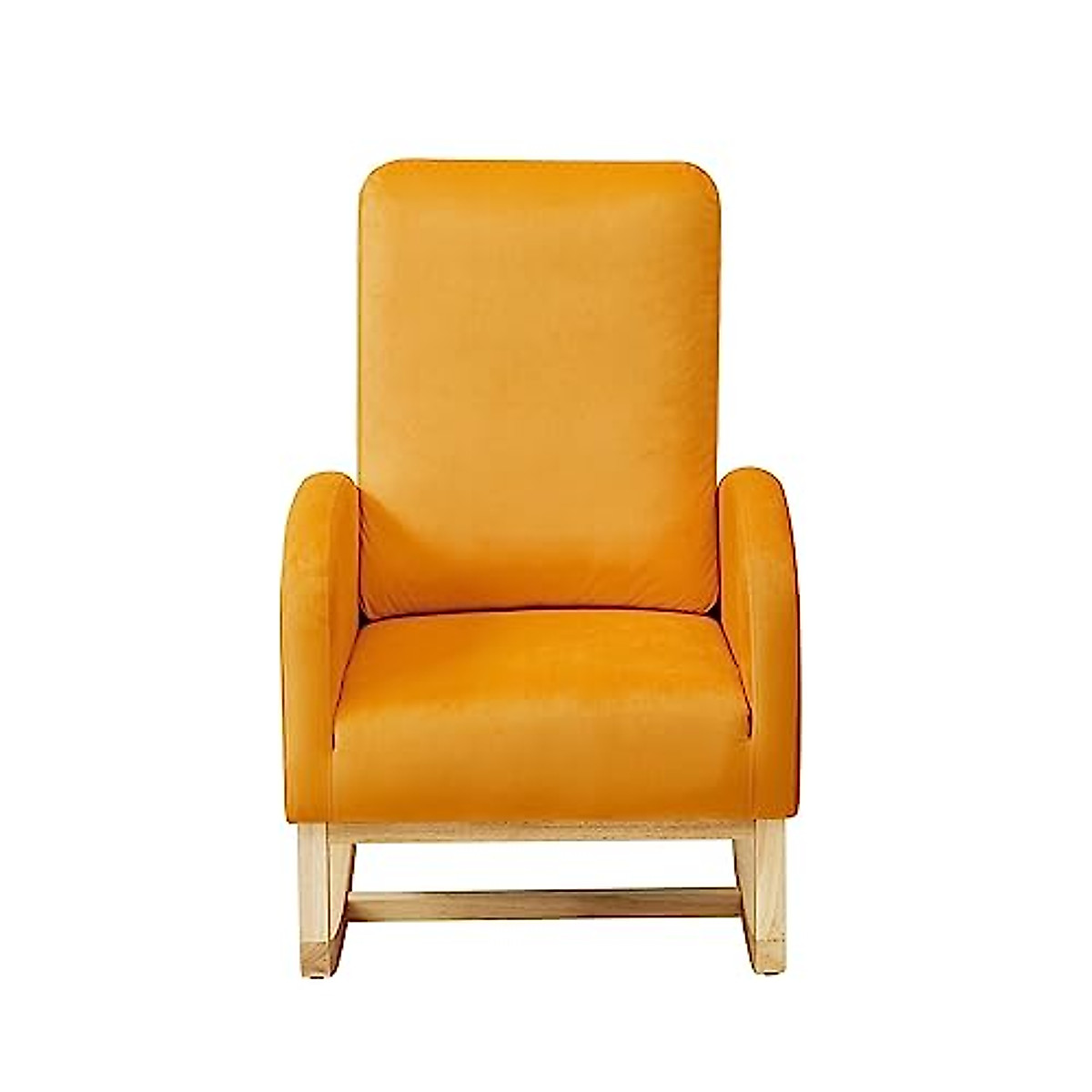 BeiXuan Modern Wood Indoor/Outdoor Rocking Chairs, Single Sofa Accent Nursery Rocking Chair with High Back Side Bag,Upholstered Glider Rocker for Living Room/Bedroom/GardenPatio,Orange Flannel Cloth