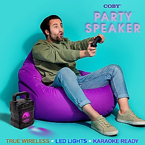 Coby Portable Bluetooth Speaker | Wireless PA System with FM Radio | Microphone Input | Karaoke Machine with Lights | Perfect for Kids Adults Outdoors