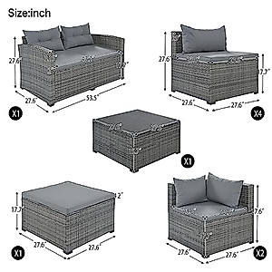 KASUE Outdoor PE Wicker Sofa 9-Piece Set - Perfect for Outdoor Spaces, Gardens, and Poolside, Gray Wicker, Gray Cushion
