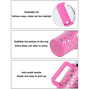 Holographic Leopard Tumbler 40 oz with Handle, Water Bottle, Gifts for Women & Men, Insulated Cup with Lid and Straw, Simple Modern, Water Bottles & Stanley Cups Trending Tumbler Gift 3D Pink