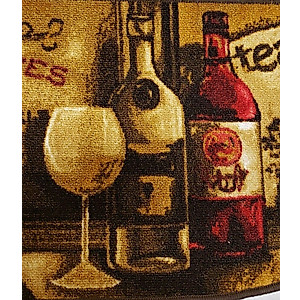 THE RAISE Kitchen Rug, Kitchen Mat, Printed Nylon Rug (nonskid) 18"x30" 4 Wine Bottles & 2 Glasses,D Shape