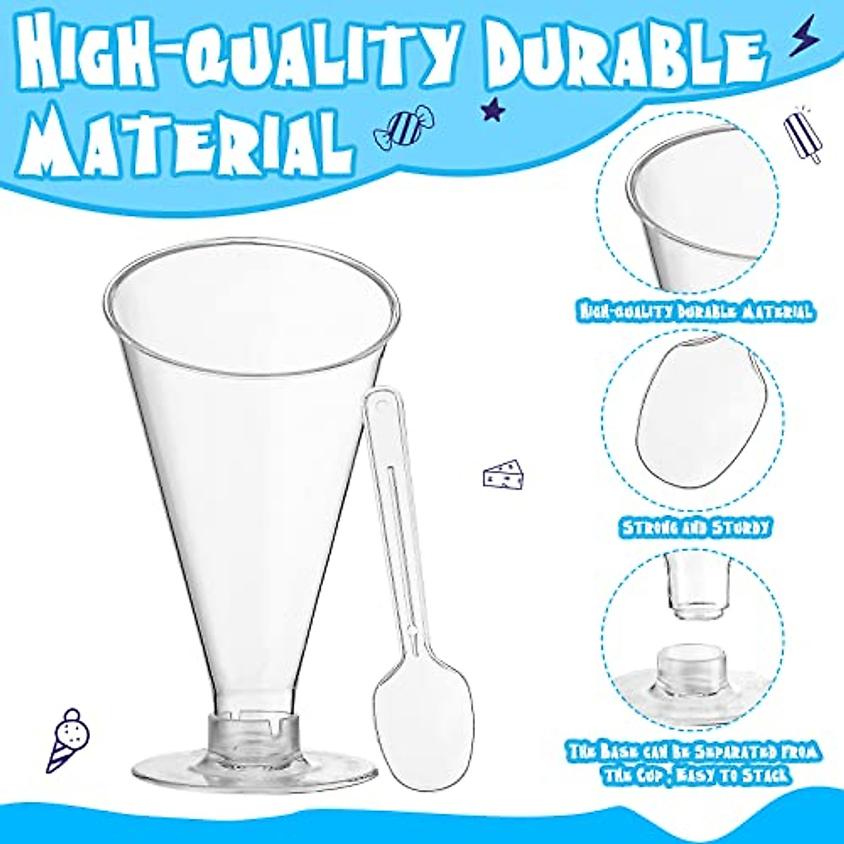 Nuogo 50 Pack Clear Dessert Cups Spoons Mini Dessert Cups Spoons 4oz Plastic Martini Glasses Disposable Dessert Cups Appetizer Cups for Home Gatherings, Events, Parties, Weddings, Serving, Tasting
