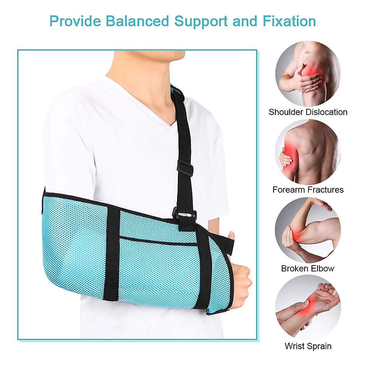 Arm Sling, Shoulder Sling with Detachable Waist, Adjustable Shoulder Immobilizer for Broken and Fractured Bones, Rotator Cuff, Arm, Shoulder Injury Support for Left and Right Arm