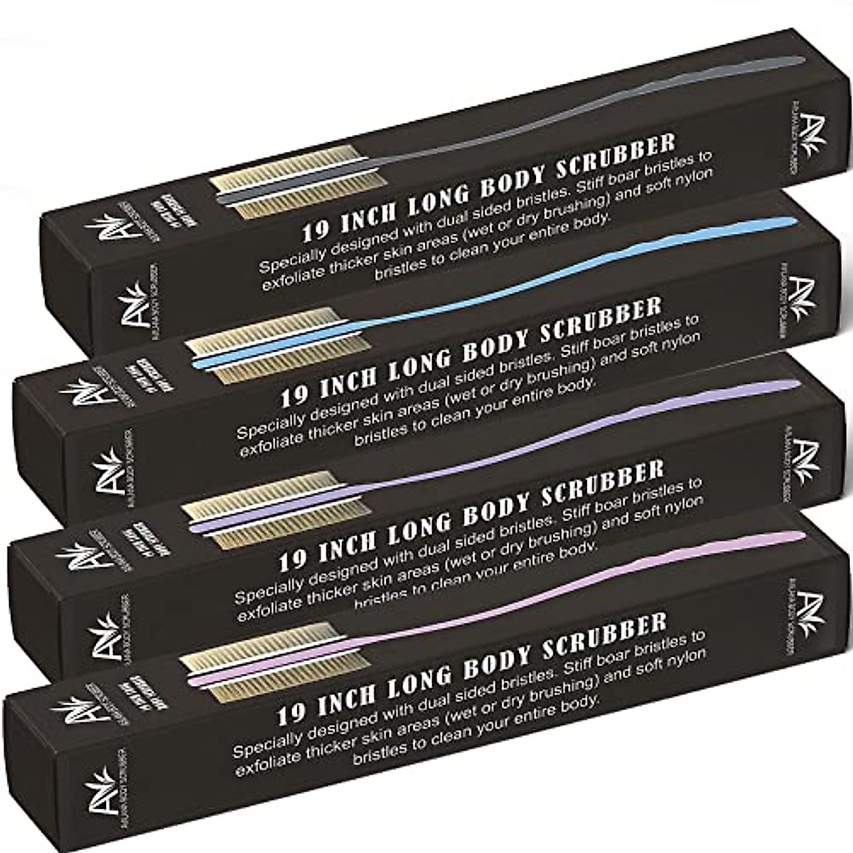 Avilana Shower Body Brush with Long Curved Handle, Long Silicone Handle Back Scrubber With Dual-Sided Long Handle Bath Shower Brush with Soft and Stiff Bristles (Long Handle-Dark Gray)