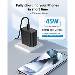 45W Super Fast Charger USB-C 2 Pack with 10Ft Cable for Galaxy S25 Ultra/S24 Ultra/S25/S24/S23/S22/S21 Ultra/Note 10/20/S20/S21,Z Fold 5 6/Z Flip 5,Galaxy Tab S10/S9/S8/S7 Fast Charger