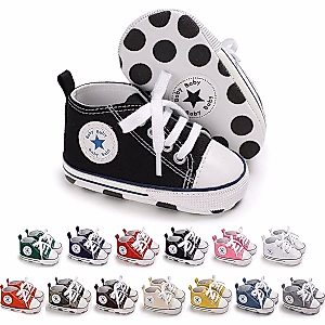 KIDSUN Tutoo Unisex Baby Boys Girls High Top Sneaker Soft Anti-Slip Sole Newborn Infant First Walkers Canvas Denim Shoes