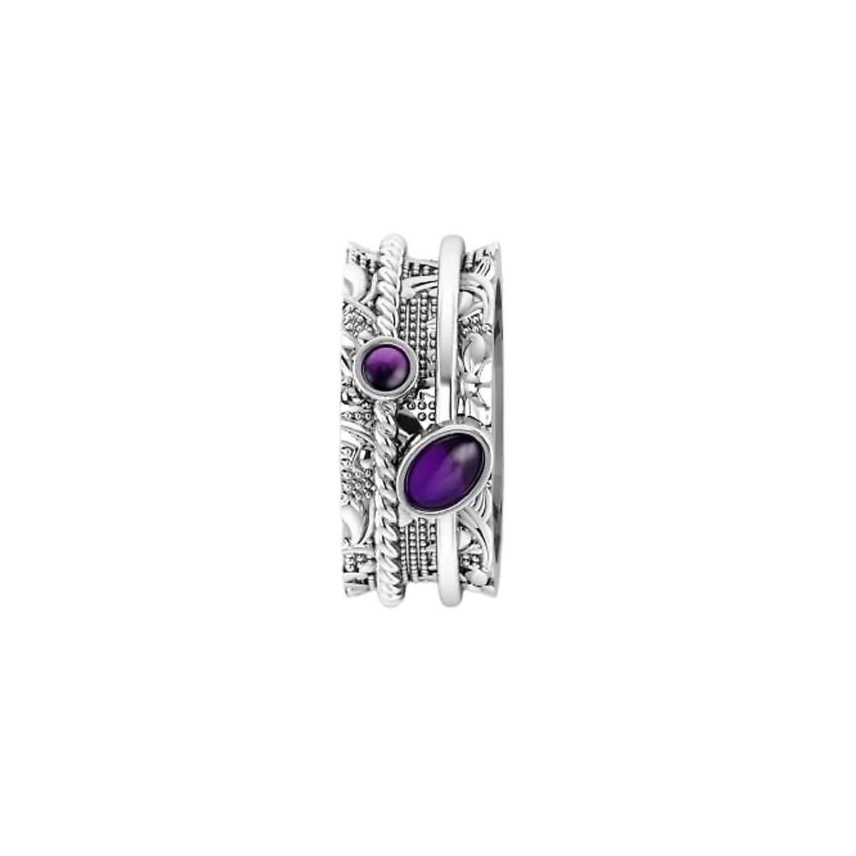 NYZA JEWELS Spinner Ring with Amethyst 925 Sterling Silver | Fidget Band Meditation Ring Beautiful Texture | For Men & Women Anxiety Stress Relieving (White, 11)