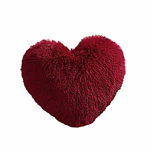 MorroMorn Fluffy Heart Throw Pillows, Shaggy Decorative Pillow for Sofa Couch Bed, Cute Room Decor Gifts for Women Girls Kids - Decorations for Valentines Day Mothers Day Christmas (Dark Red)