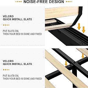 GAZHOME Full Bed Frame with LED Lights, Modern Upholstered Platform Bed Frame no Headboard, Full Size Led Bed,No Box Spring Needed, Easy to Assemble,Antique White