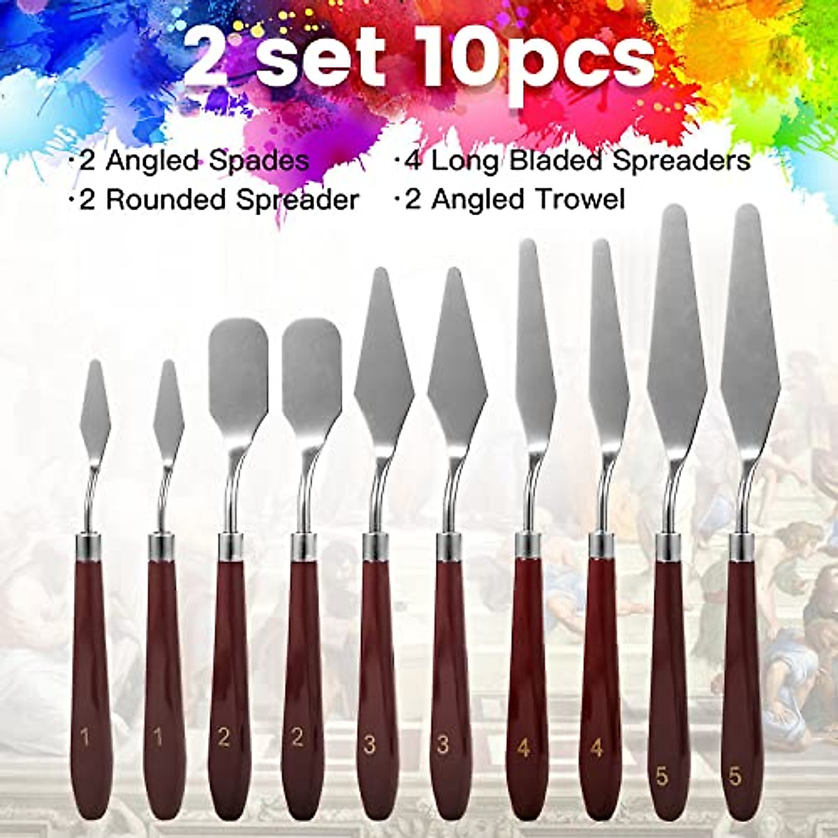 10PCS Palette Knife, Stainless Steel Painting Knife Set, Flexible Spatula Pallet Knife, Metal Artist Knives, Oil Painting Accessories Color Mixing Scraper for Oil, Canvas, Acrylic Painting By CUALORK