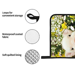 Rape Flower Pig Extra Long Oven Gloves and Hot Pads Set 4pcs for Cooking and Baking with Pockets