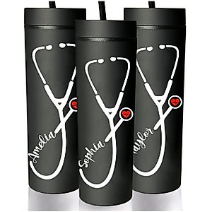 Personalized Skinny 16oz Tumbler for Nurses – Custom Gift for RN, LPN, ER or ICU Nurse – Graduation Present Idea, Thank You Present for Her – Nurse Week or Birthday Gift for Women